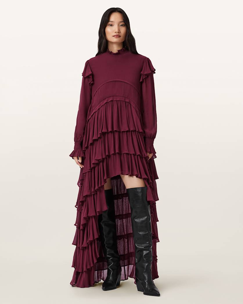 Cavarly Tiered Ruffle Maxi Dress TAWNY PORT RED | ALLSAINTS US